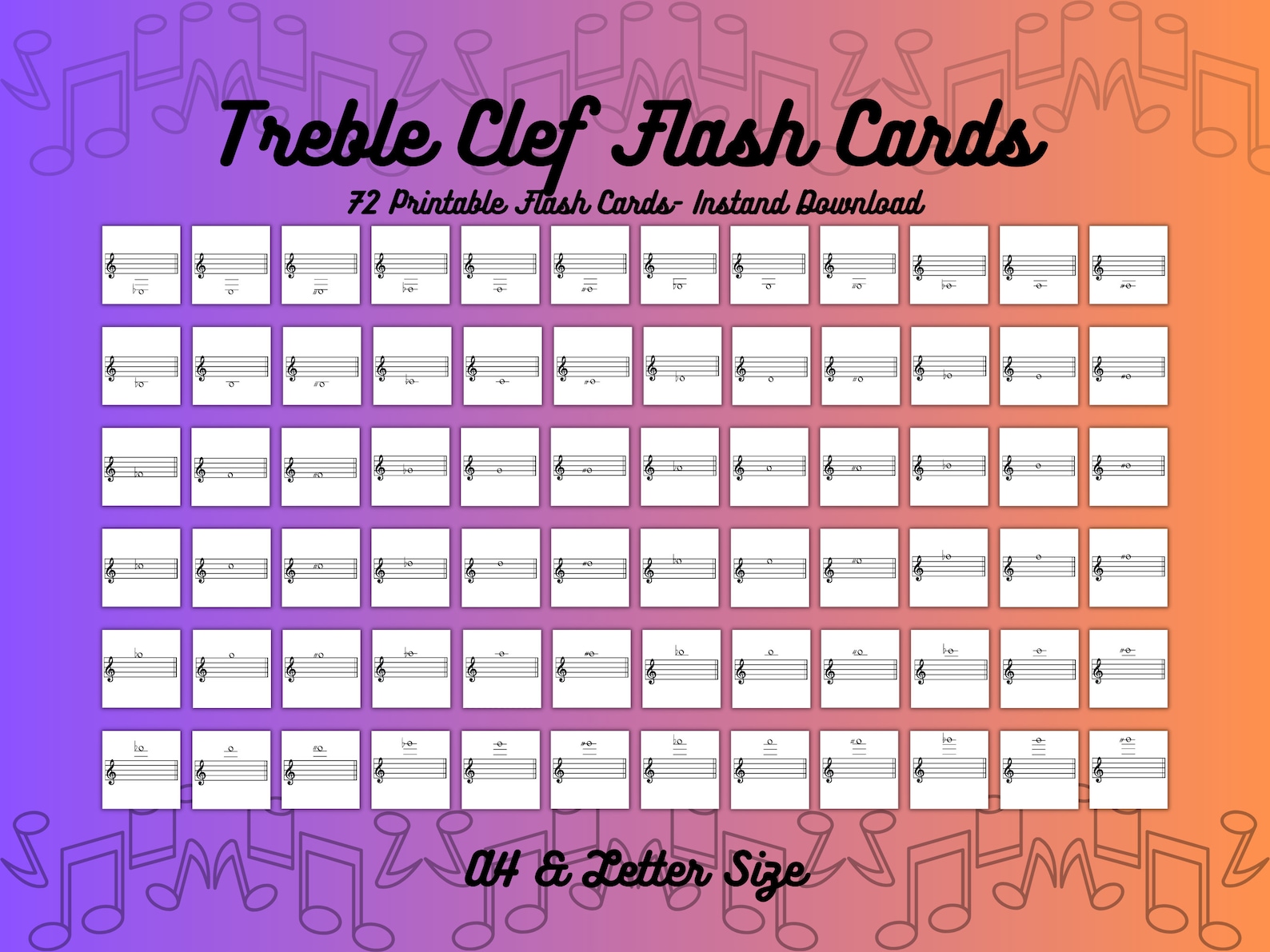 Treble Clef Flash Cards: Printable | Flash Cards | Violin, Flute, Oboe ...