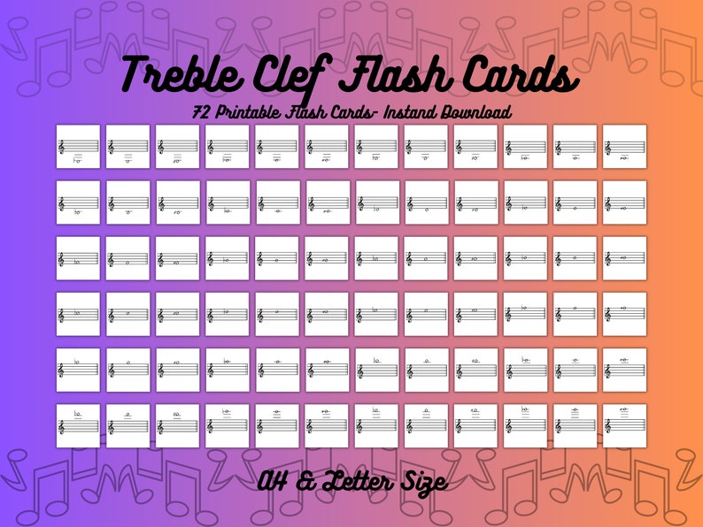 Treble Clef Flash Cards: Printable | Flash Cards | Violin, Flute, Oboe ...