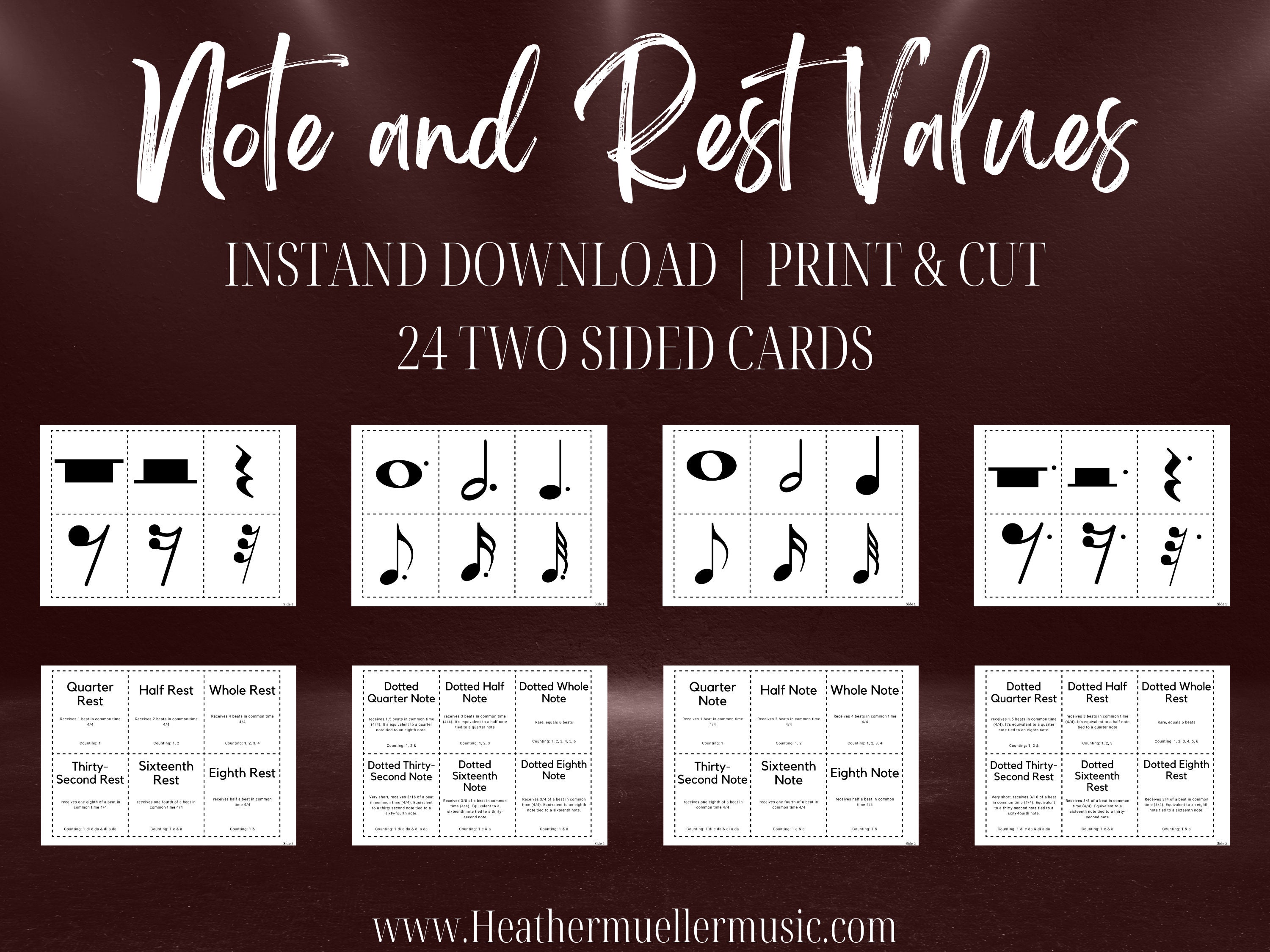 Music Note and Rest Flash Cards for Beginners Learn Rhythms Fast 64th ...