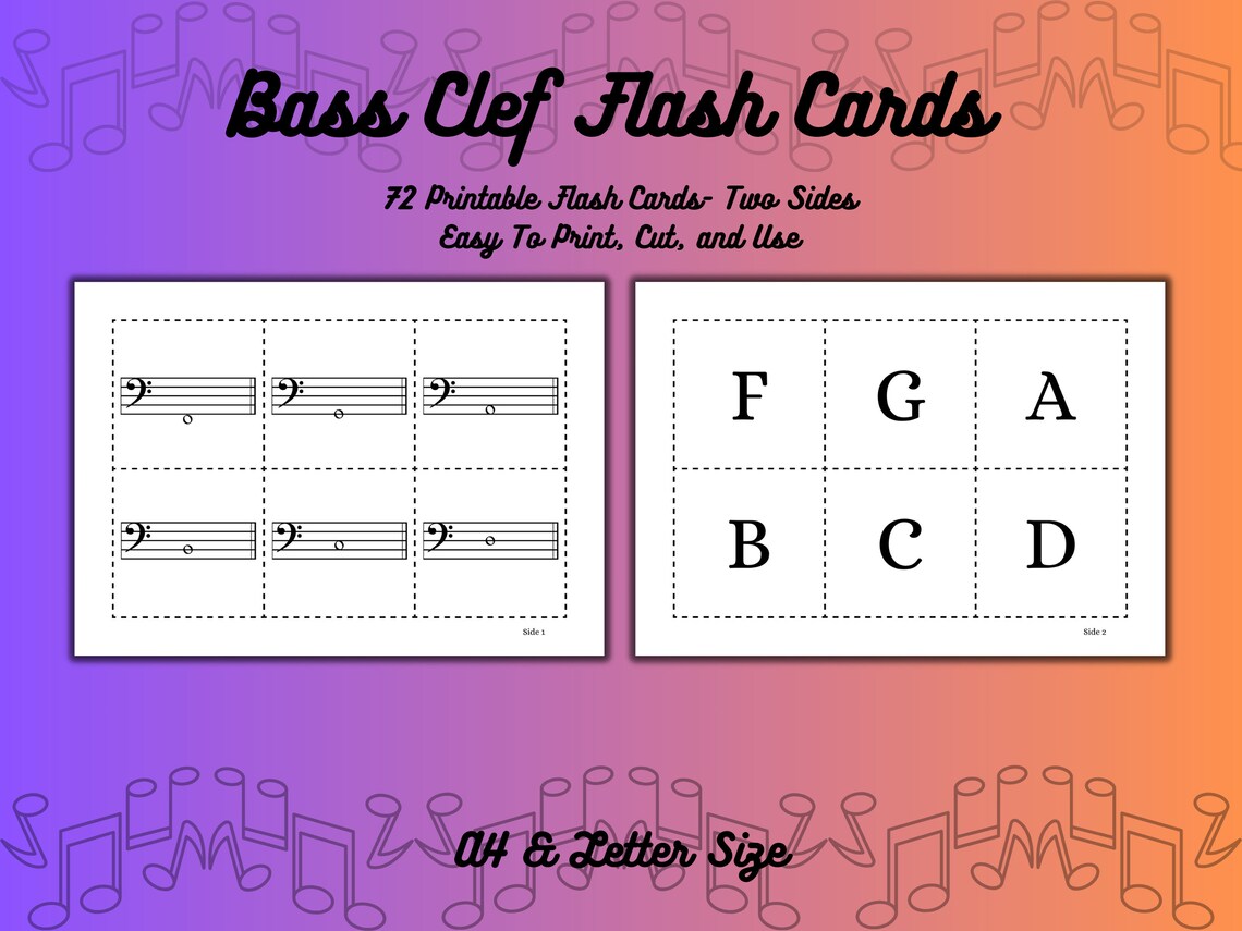 Bass Clef Flash Cards: Printable | Flash Cards | Cello, Double Bass ...