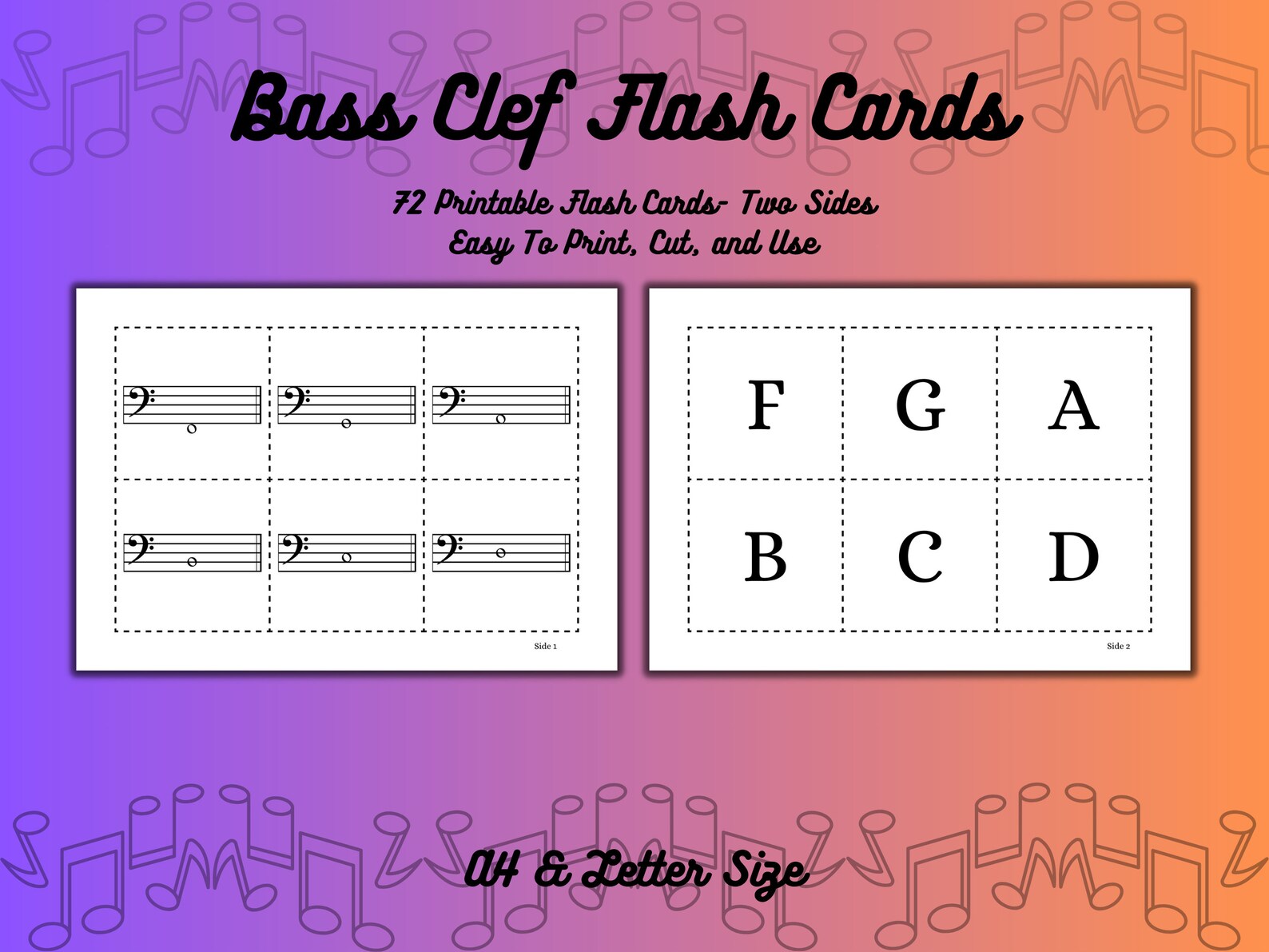 Bass Clef Flash Cards: Printable | Flash Cards | Cello, Double Bass ...