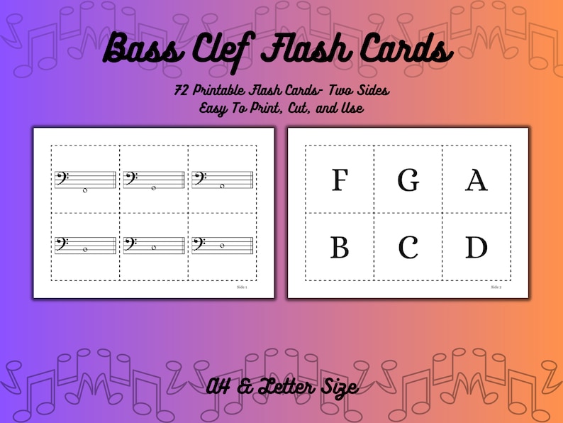 Bass Clef Flash Cards: Printable | Flash Cards | Cello, Double Bass ...