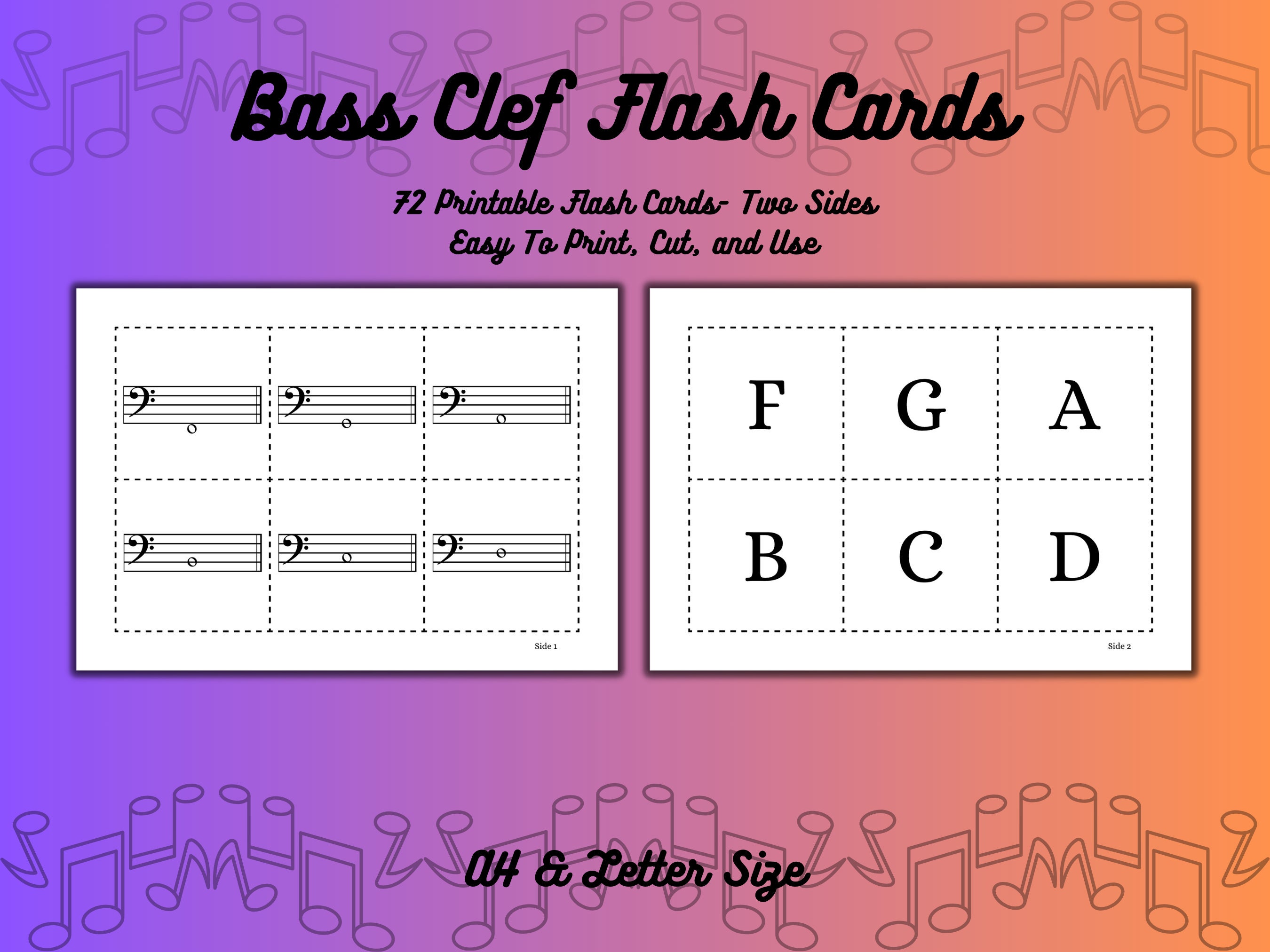 Bass Clef Flash Cards: Printable | Flash Cards | Cello, Double Bass ...