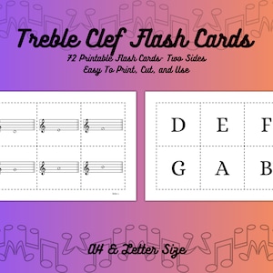 Treble Clef Flash Cards: Printable | Flash Cards | Violin, Flute, Oboe ...