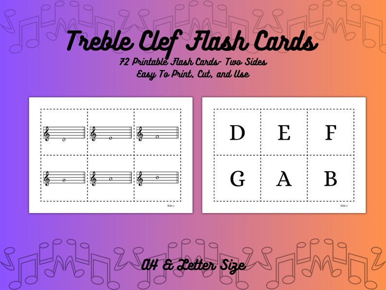 Treble Clef Flash Cards: Printable | Flash Cards | Violin, Flute, Oboe ...