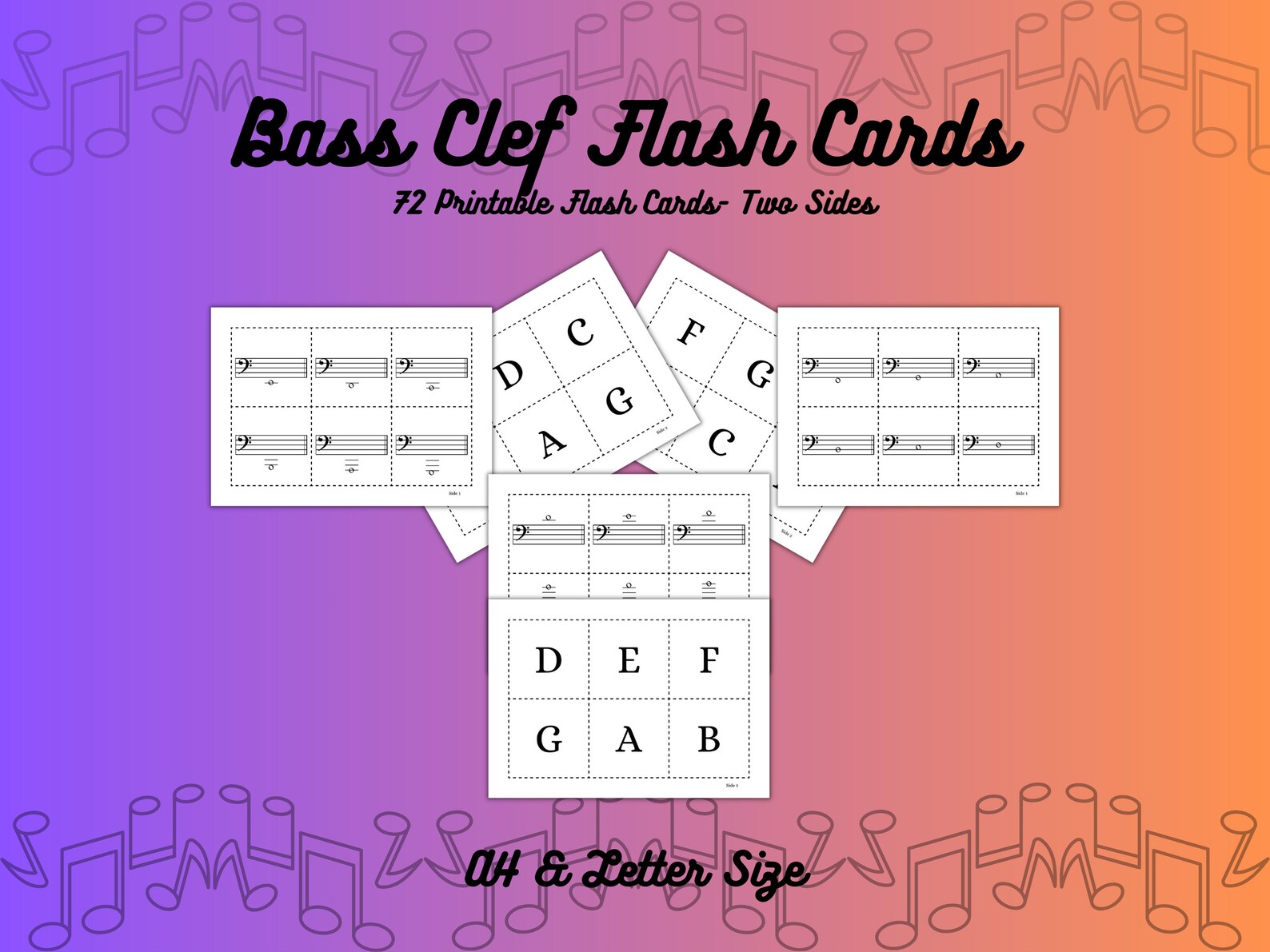 Bass Clef Flash Cards: Printable | Flash Cards | Cello, Double Bass ...