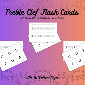 Treble Clef Flash Cards: Printable | Flash Cards | Violin, Flute, Oboe ...