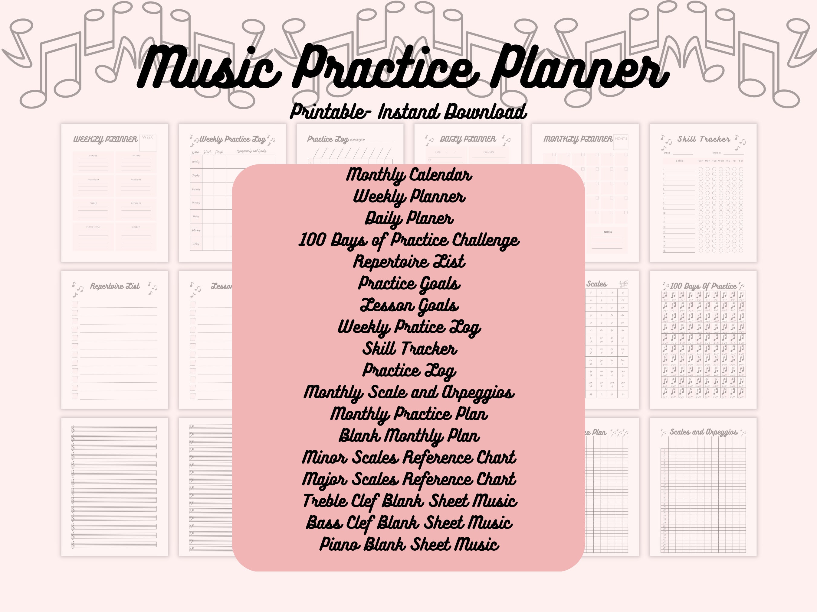 Music Practice Planner: Printable | Musician's Journal | Musician ...