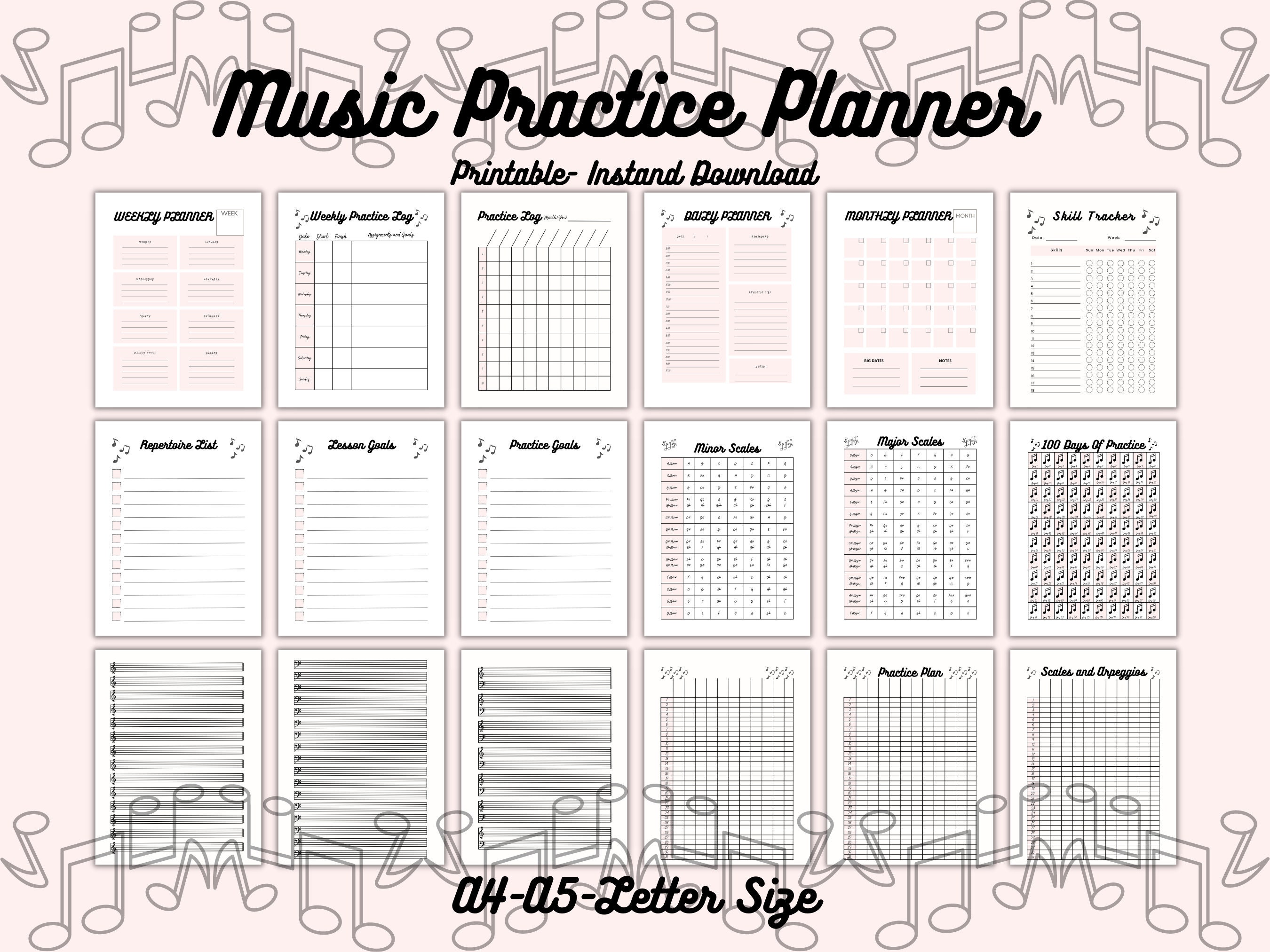 Music Practice Planner: Printable | Musician's Journal | Musician ...