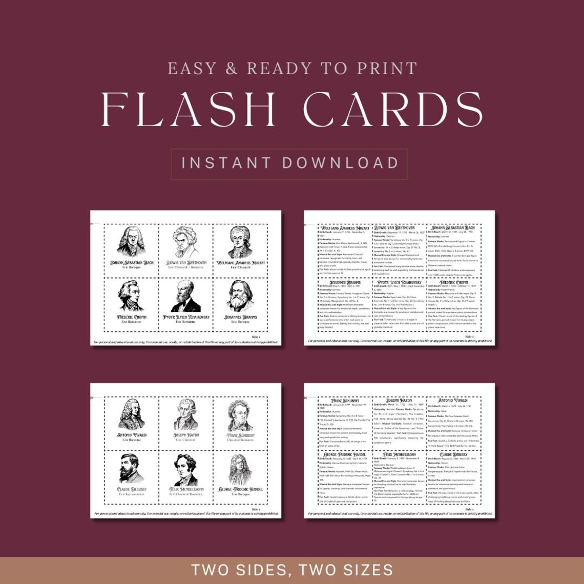 30 Printable Composer Flash Cards | Music History Learning Resource for ...