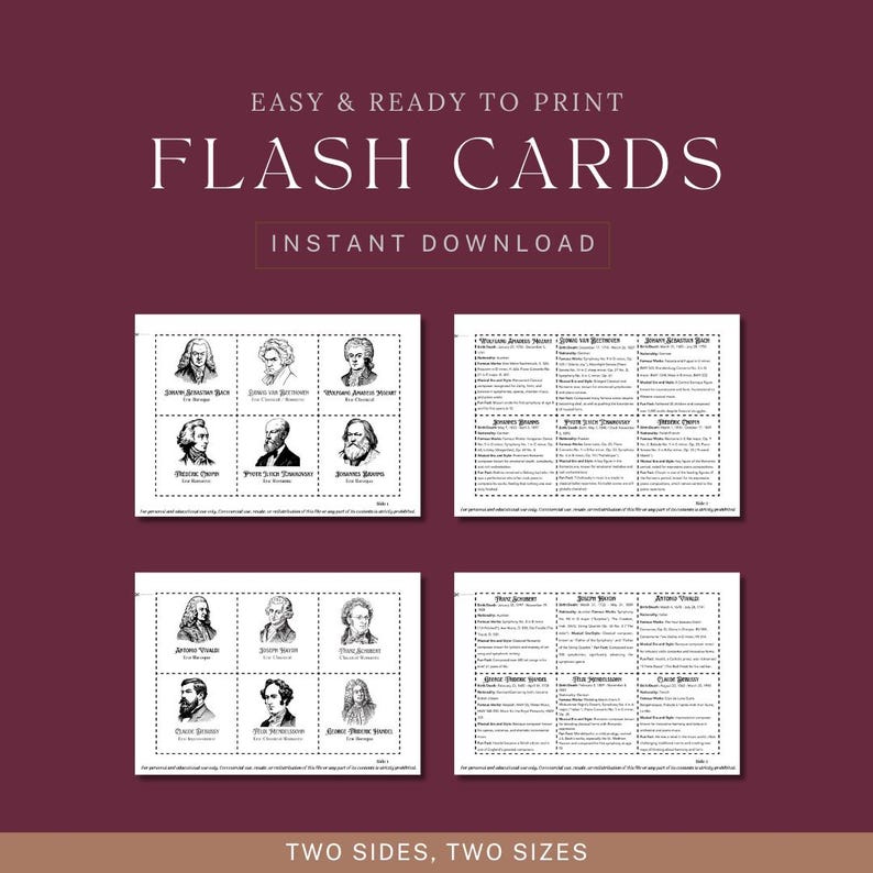 30 Printable Composer Flash Cards | Music History Learning Resource for ...