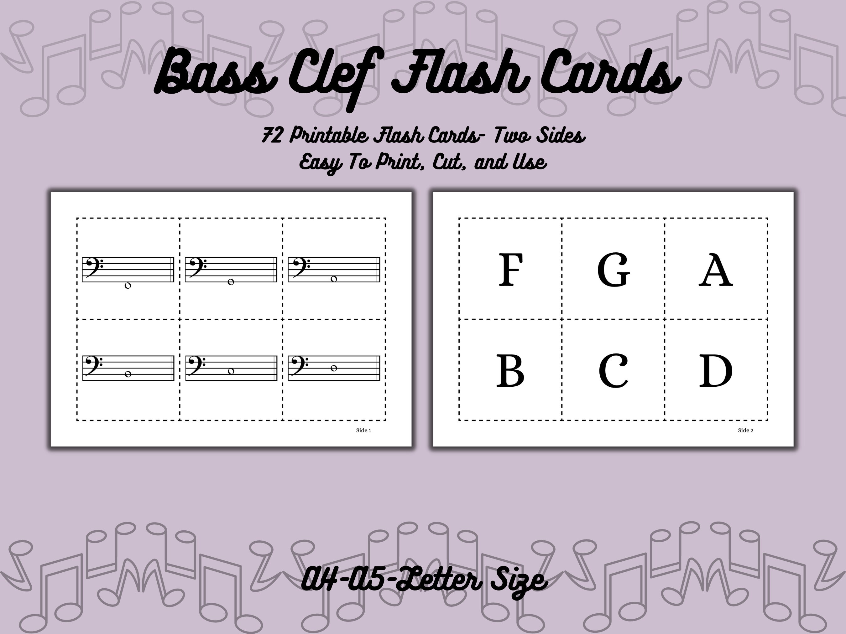 Bass Clef Flash Cards: Printable Flash Cards Cello Double - Etsy