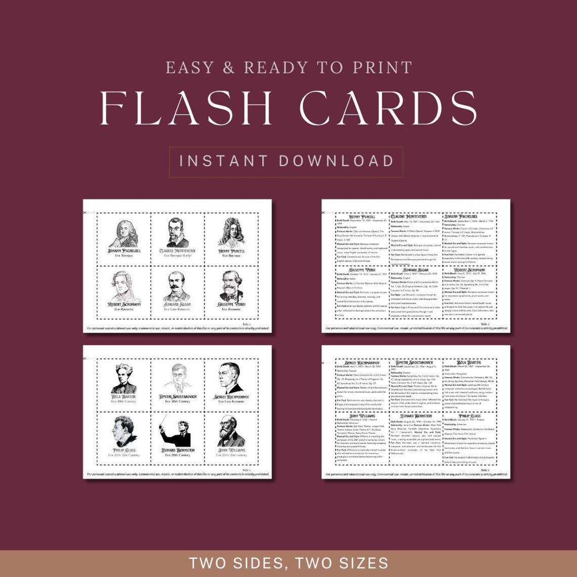 30 Printable Composer Flash Cards | Music History Learning Resource for ...