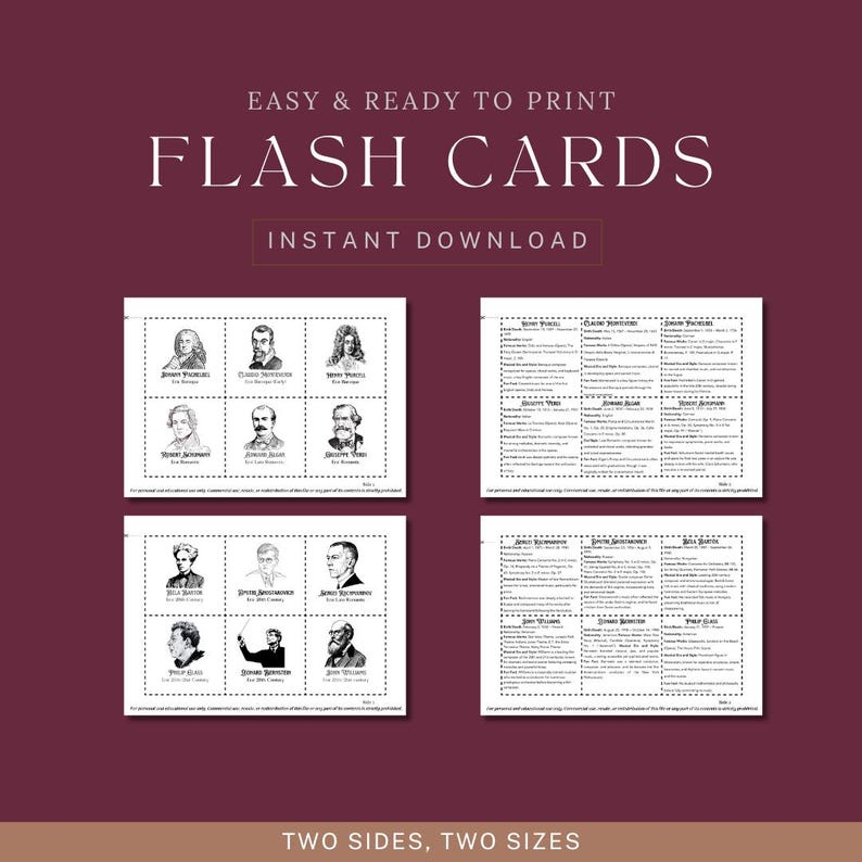 30 Printable Composer Flash Cards | Music History Learning Resource for ...