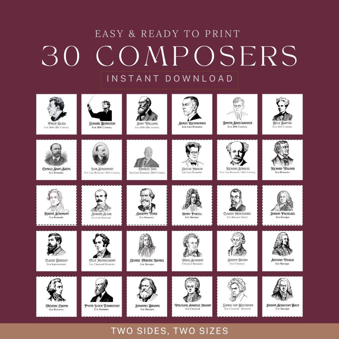30 Printable Composer Flash Cards | Music History Learning Resource for ...