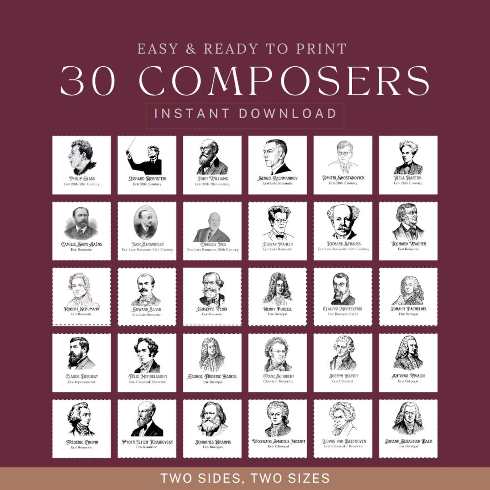 30 Printable Composer Flash Cards | Music History Learning Resource for ...
