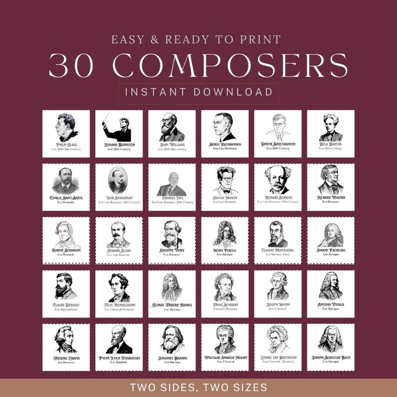 30 Printable Composer Flash Cards | Music History Learning Resource for ...