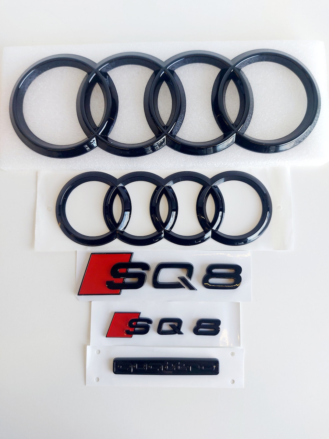 Audi SQ8, Front and Rear Set, Petrol, Emblem, Gloss Black, New in Foil ...