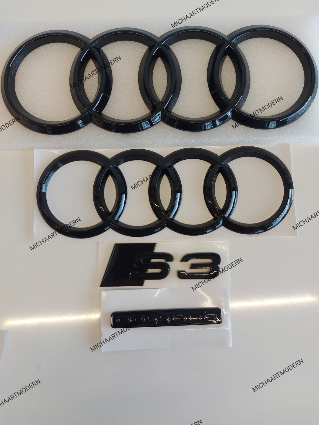 Audi S3 Set Emblem, Glossy Black, Gloss Black, New in Foil, Badges ...