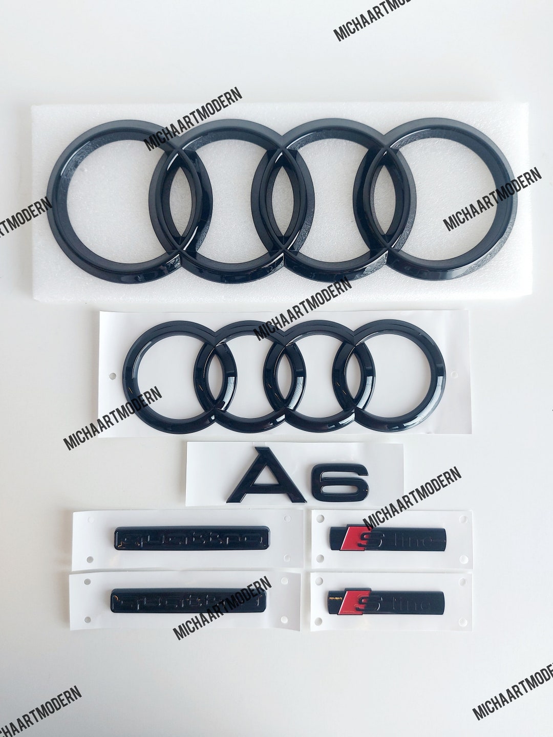 Audi A6 Set, Quattro Sline Emblem, Gloss Black, New in Foil, Badges ...