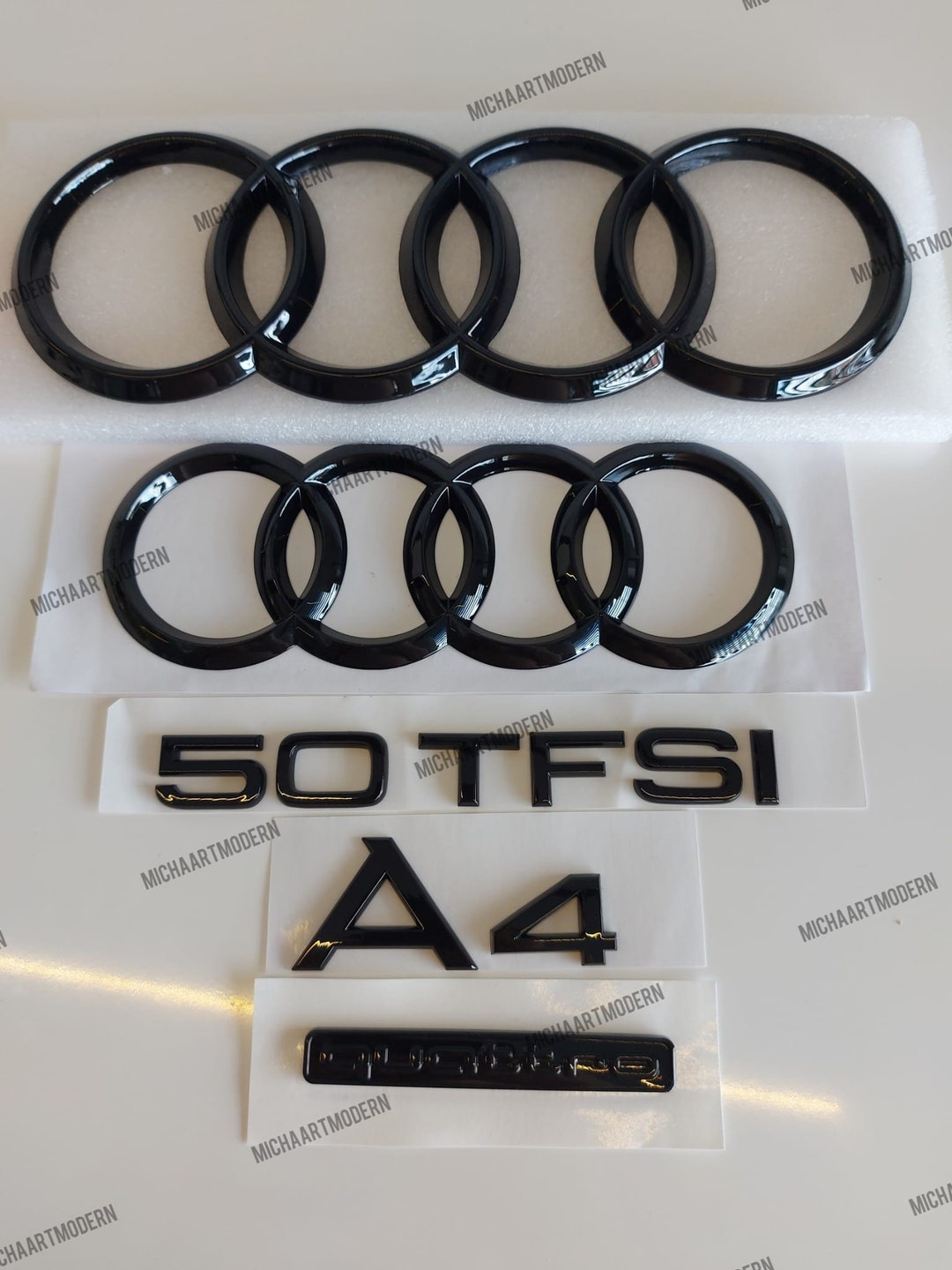 Audi A4 Set Emblem, Glossy Black, Gloss Black, New in Foil, Badges ...