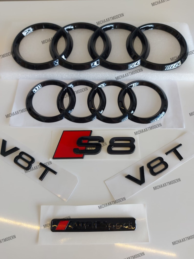 Audi S8 Set Emblem, Gloss Black, New in Foil, Badges Package, Lettering ...
