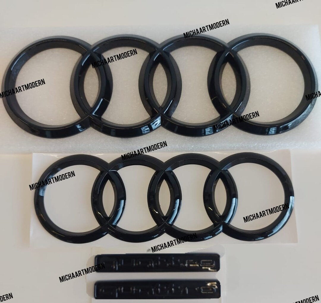 Audi Set Emblem, Gloss Black, 2x Rings + 2x Quattro, New in Foil ...