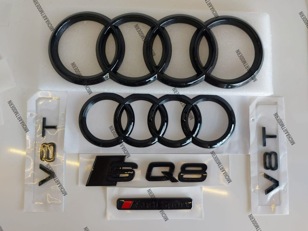 Audi SQ8 Set Emblem, Glossy Black, Gloss Black, New in Foil, Badges ...