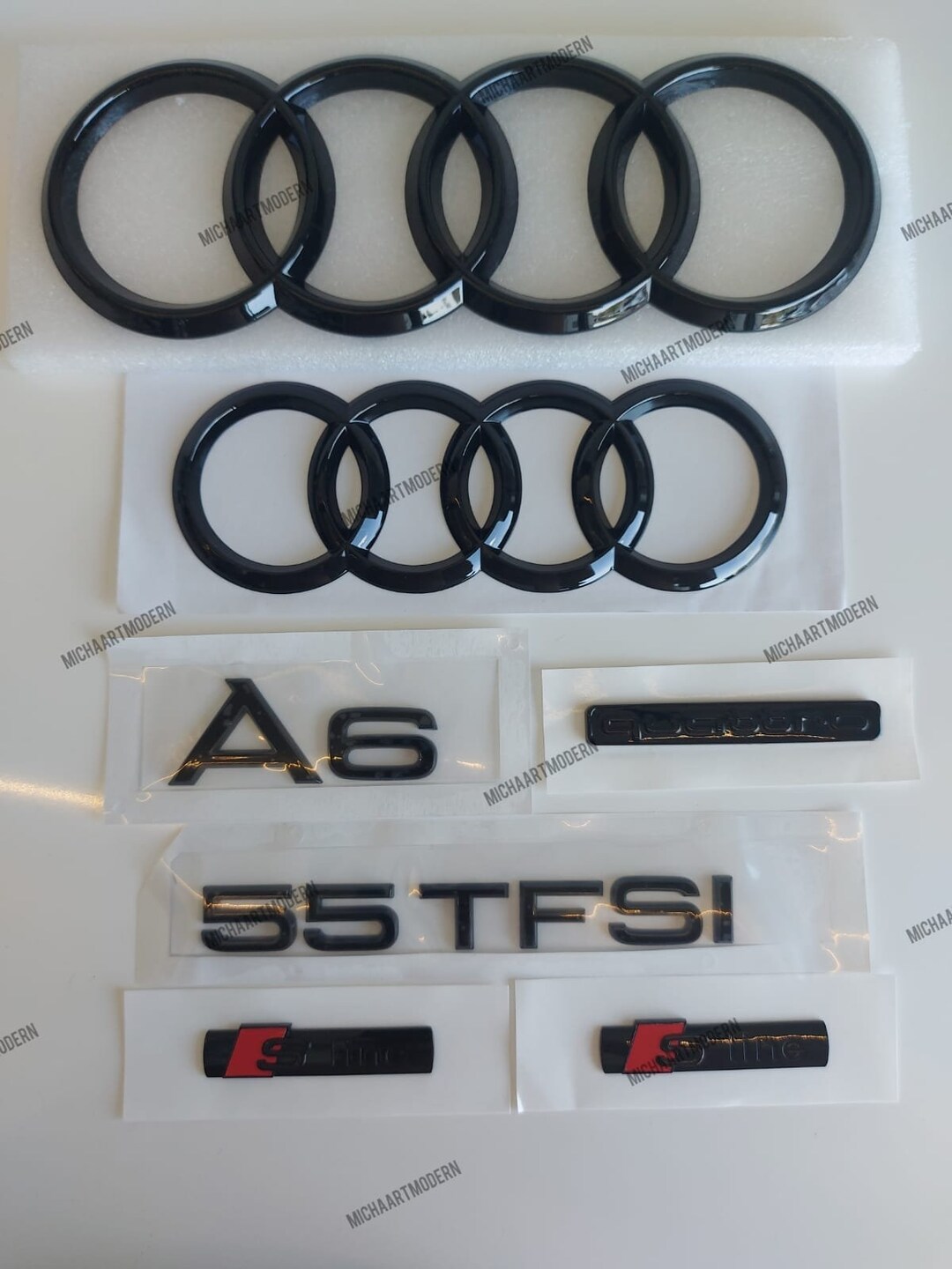 Audi A6 Set, 55TFSI Emblem, Glossy Black, Gloss Black, New in Foil ...