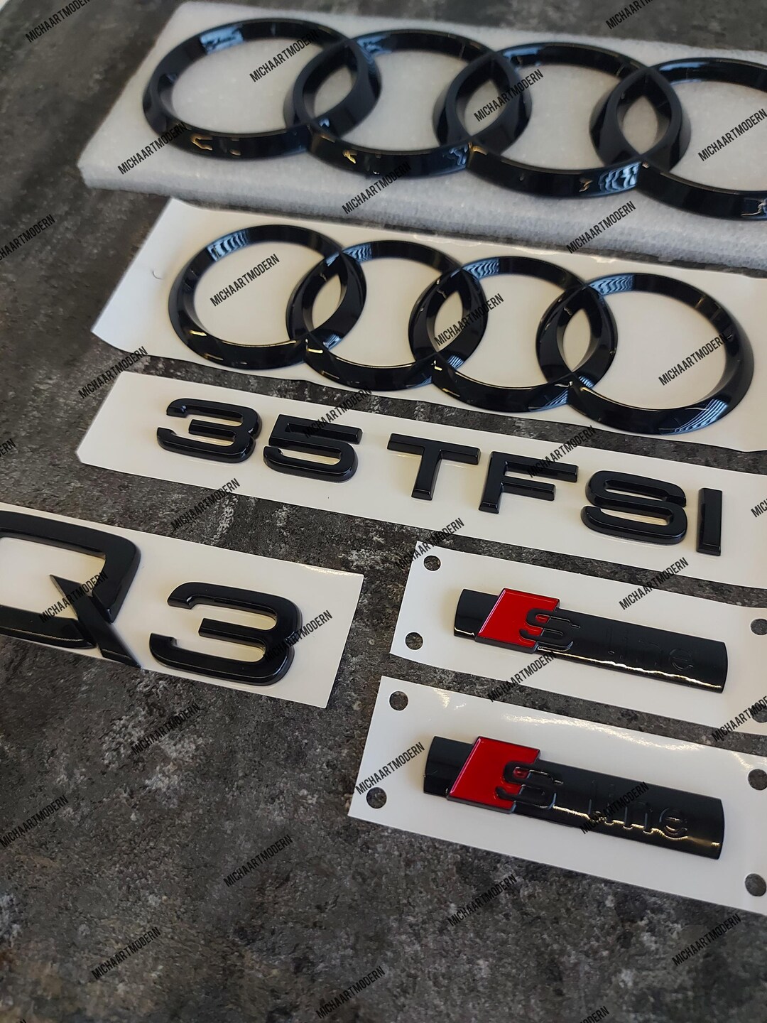 Audi Q3 Full Set, 35 TFSI Sline, Emblem, Gloss Black, Badges Package ...