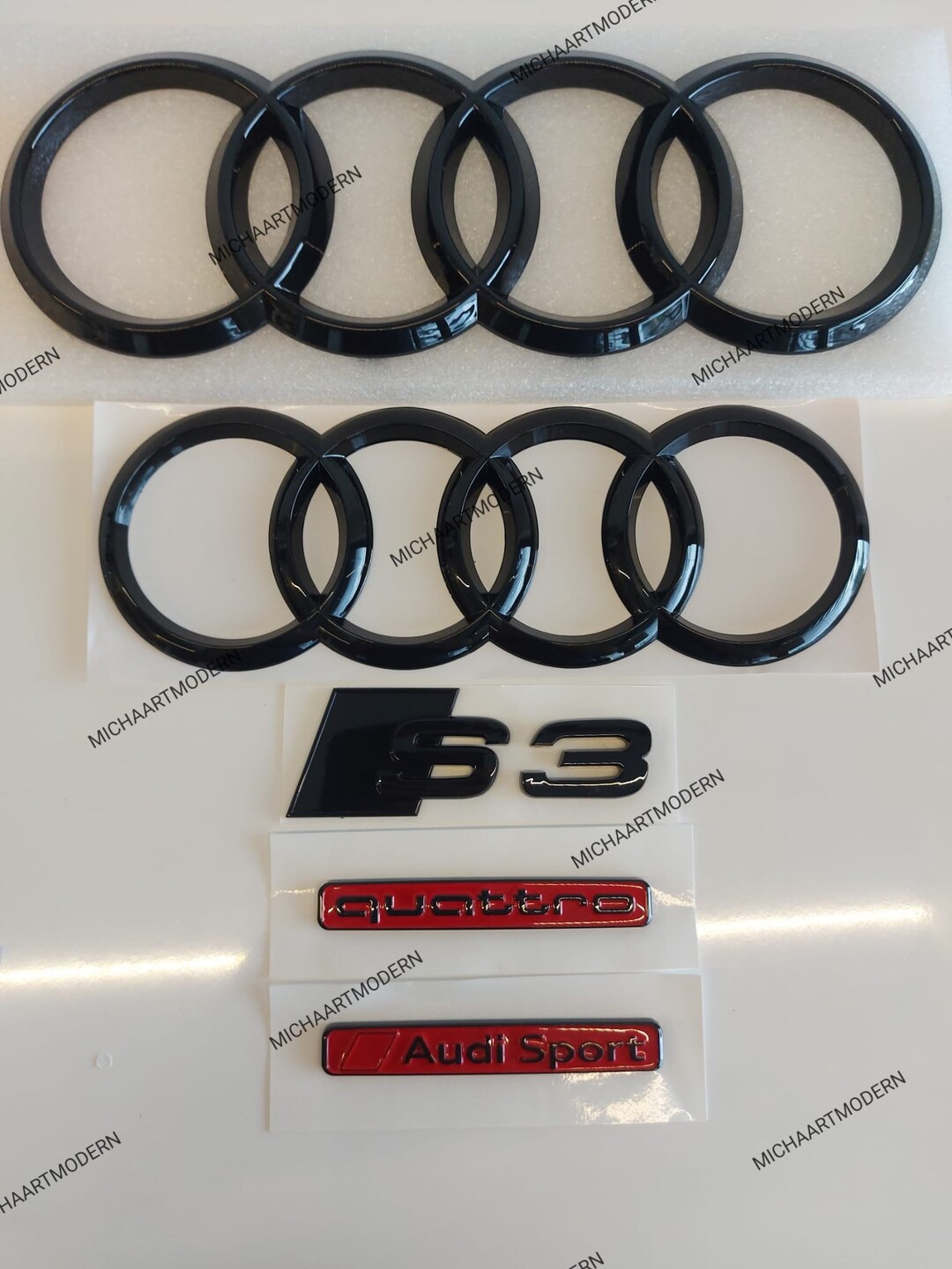 Audi S3 Set Emblem, Glossy Black, Gloss Black, New in Foil, Badges ...