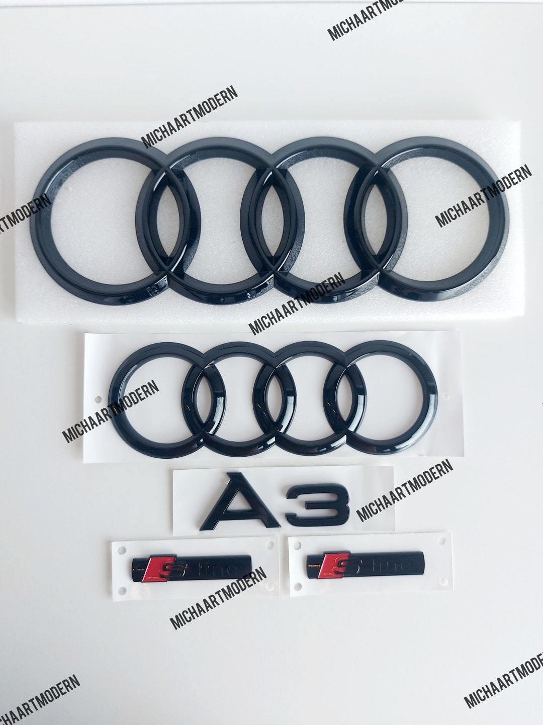 Audi A3 Set, Quattro Sline Emblem, Black Glossy, Gloss Black, New in ...