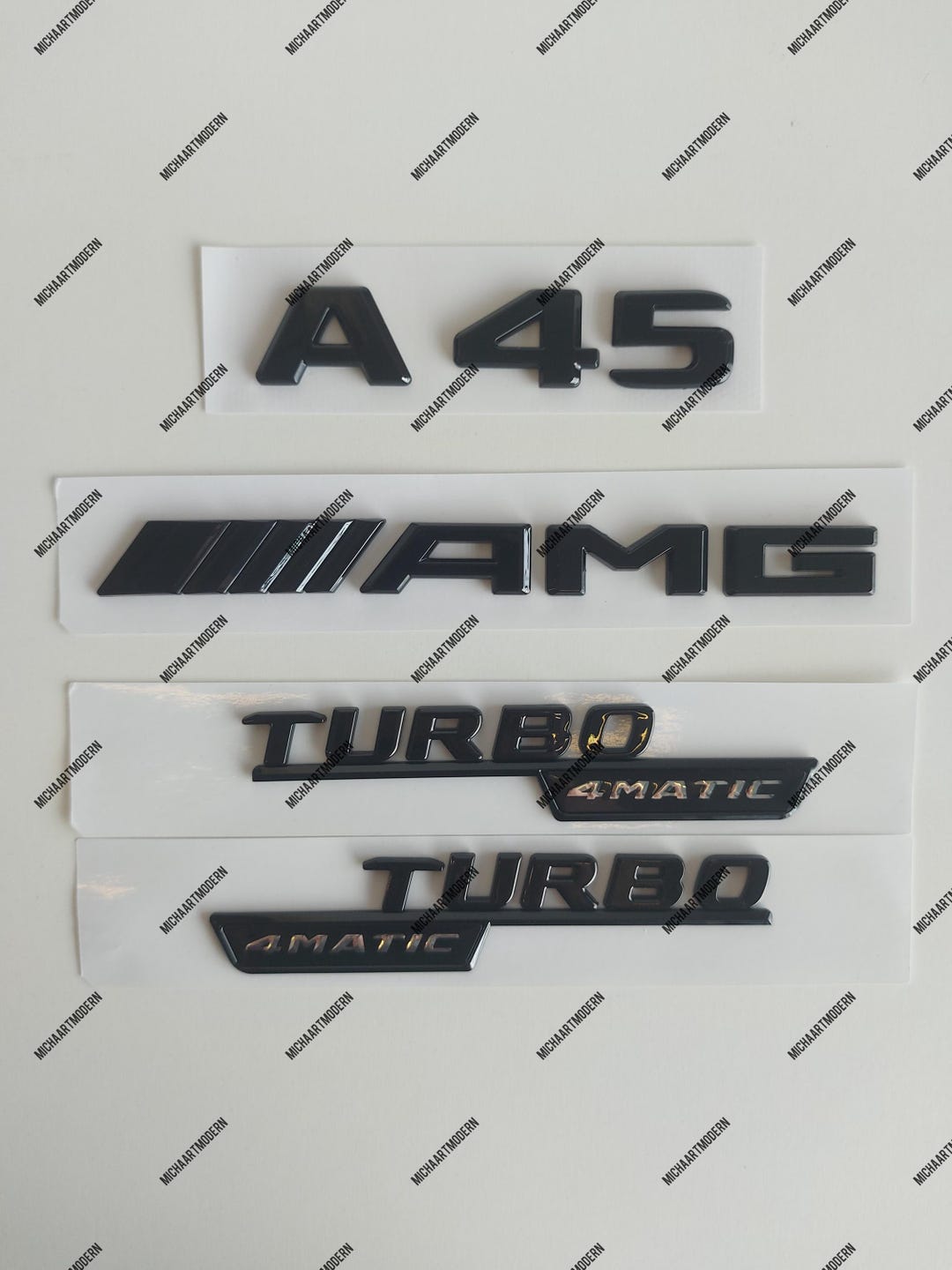 A45 AMG Set for Mercedes Benz, Emblem, Black Glossy New in Foil ...