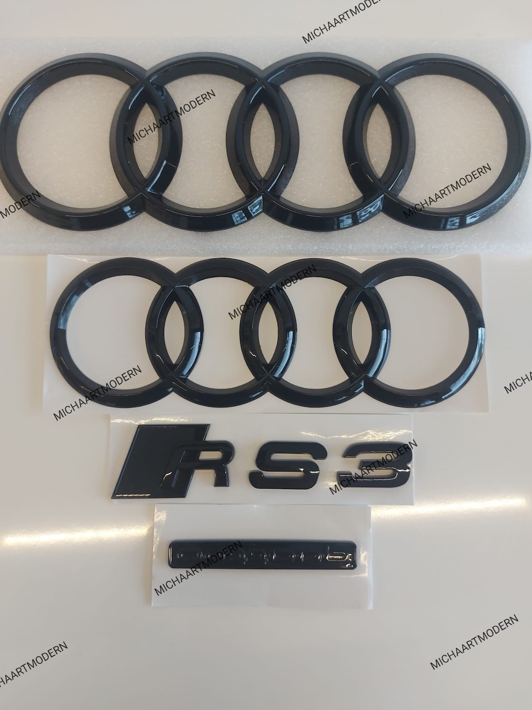 Audi RS3 Set Emblem, Glossy Black, Gloss Black, New in Foil, Badges ...