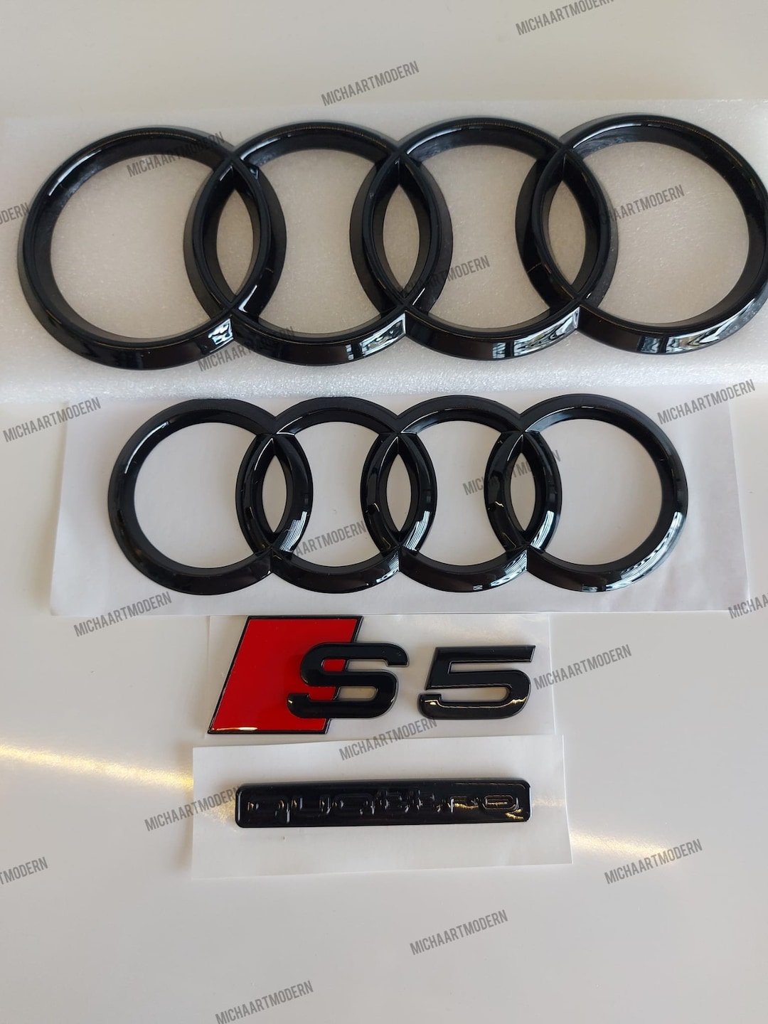 Audi S5 Set Emblem, Glossy Black, Gloss Black, New in Foil, Badges ...