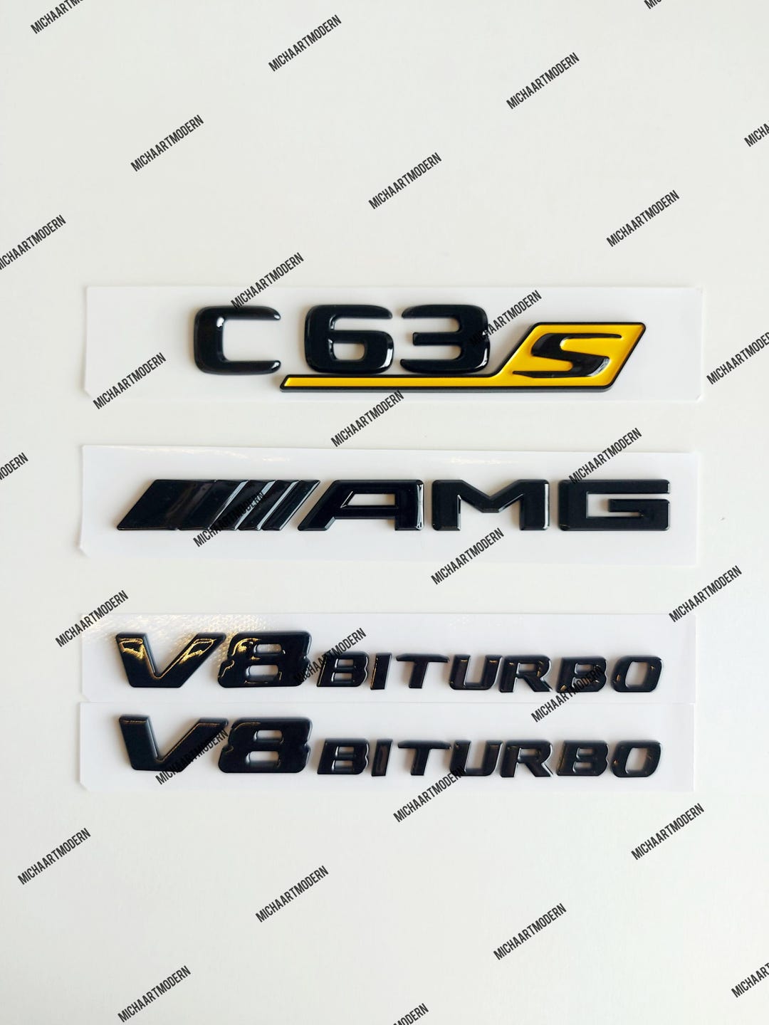 Mercedes Benz C63s AMG Set, Emblem, Black Glossy New in Foil, Lettering ...