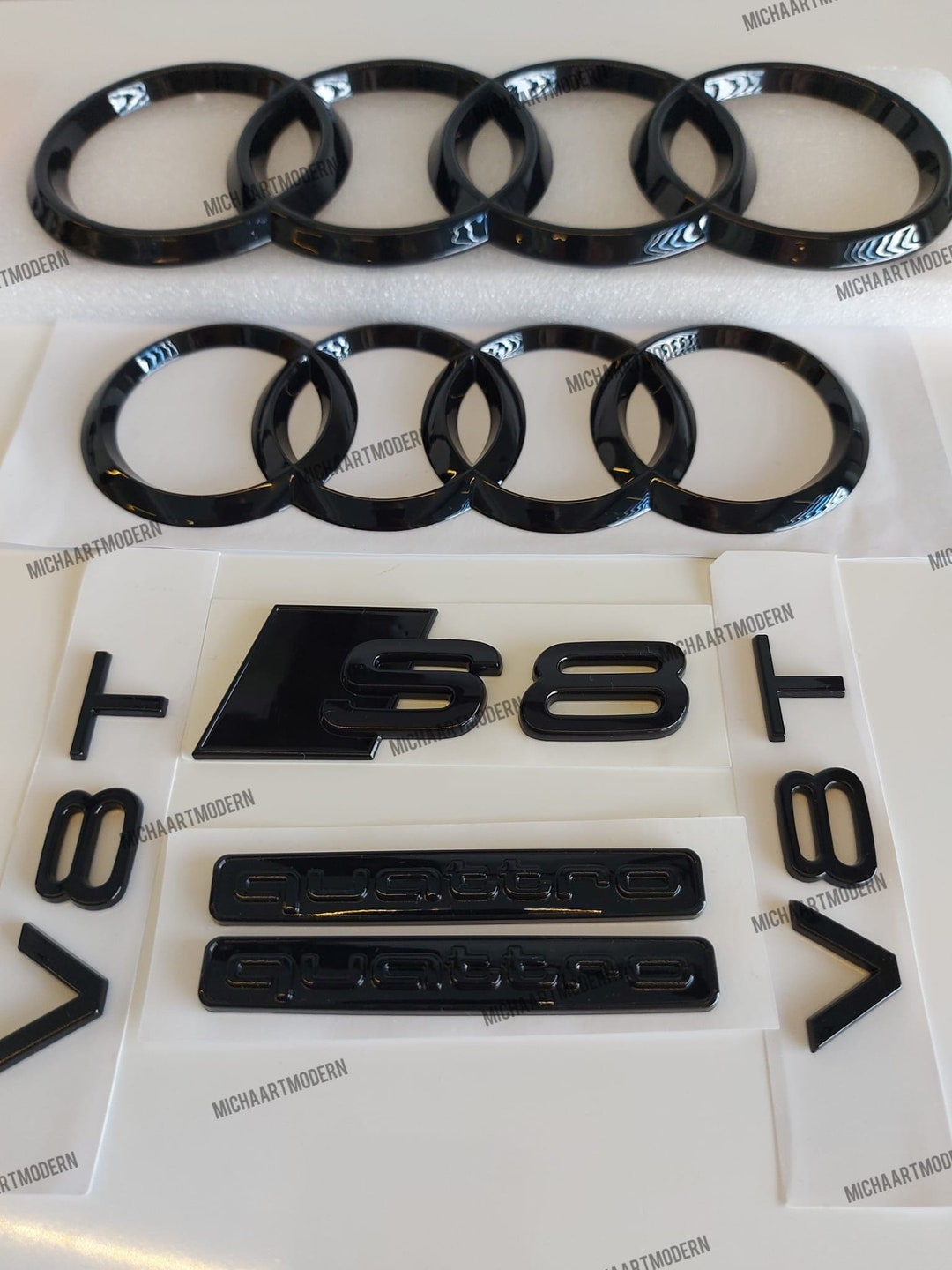 Audi S8 Set Emblem, Glossy Black, Gloss Black, New in Foil, Badges ...