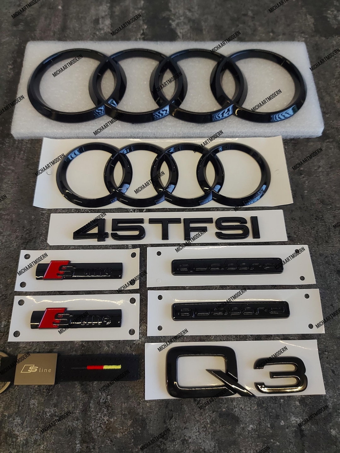 Audi Q3 45 TFSI QUATTRO Full Set, Sline, Emblem, Gloss Black, Badges ...
