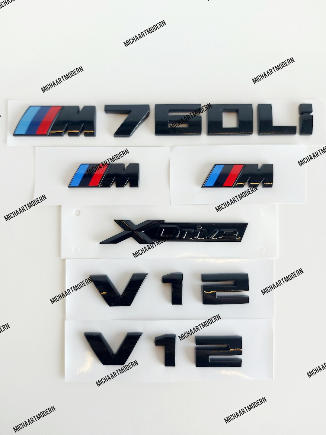 BMW M760LI Power Set, 2 X V12 Emblems + 2 X M Emblems for the Fenders ...