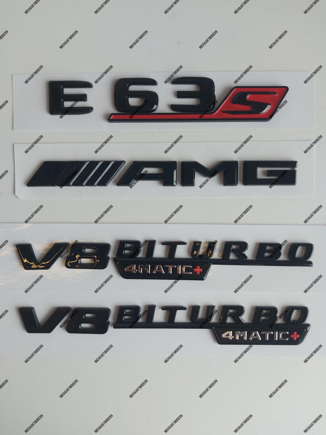 E63s AMG Set for Mercedes Benz, Emblem, Black Glossy New in Foil ...