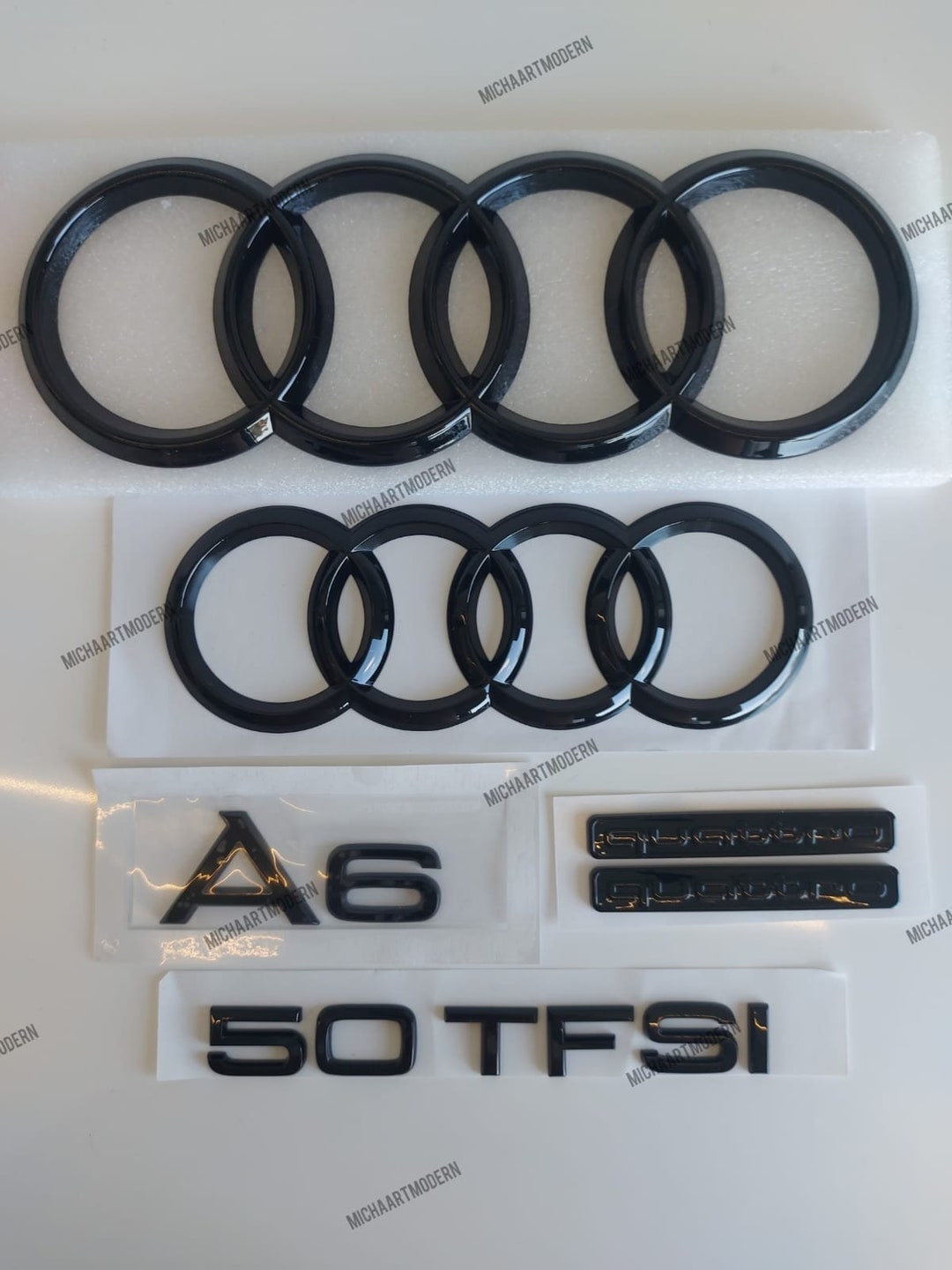 Audi A6 Set, 50TFSI Emblem, Glossy Black, Gloss Black, New in Foil ...