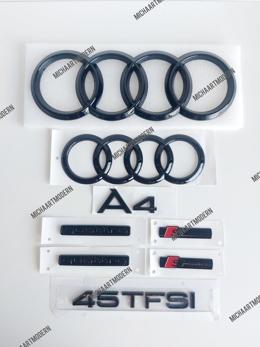 Audi A4 Set Emblem, Glossy Black, Gloss Black, New in Foil, Badges ...