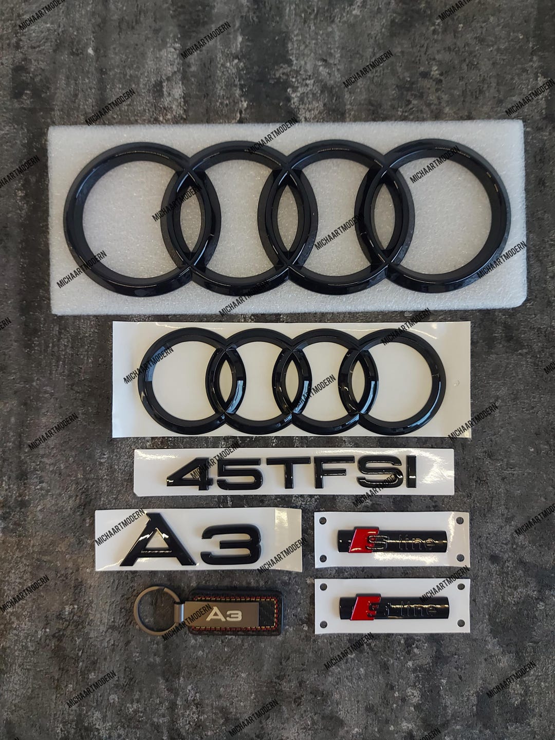 A3 45 TFSI Set for Audi, Sline Emblem, Gloss Black, New, Badges Package ...