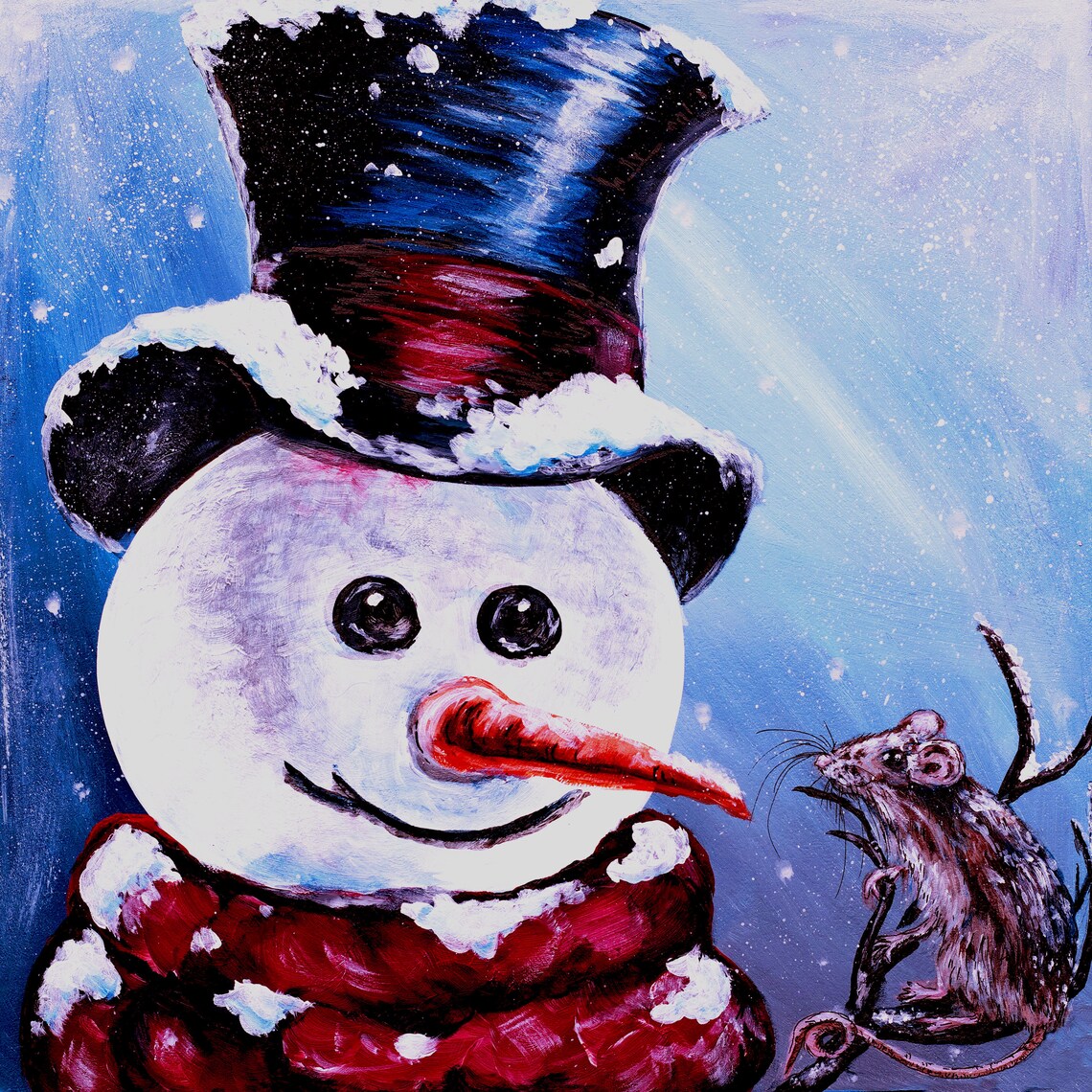 10x10 Snowman and Mouse Art Print, Snowman Art Print, Snow Print ...