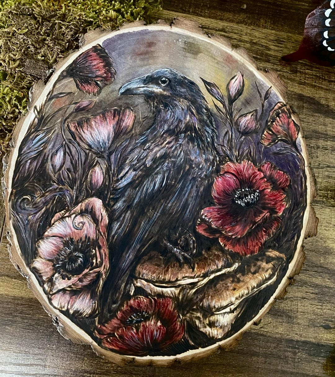 Gothic Raven Woodburn, Dark Cottagecore Wall Art, Dark Academia Wall ...