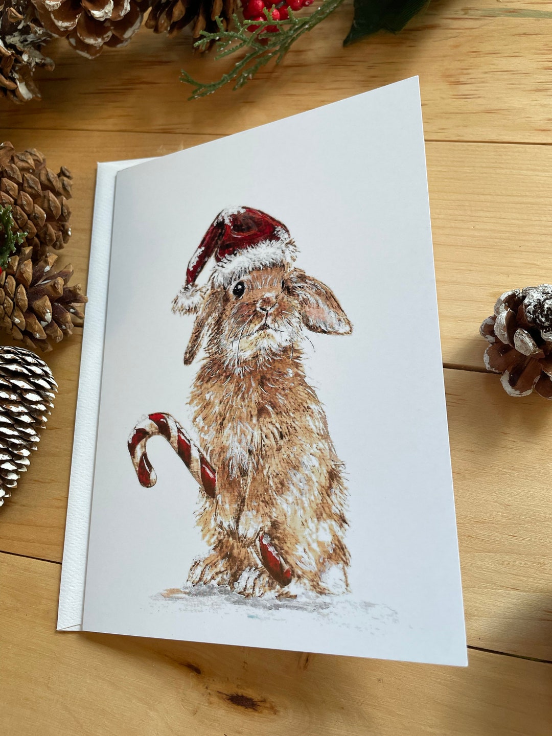 Rabbit Christmas Card, Rabbit Greeting Card, Rabbit Art Card, Winter ...
