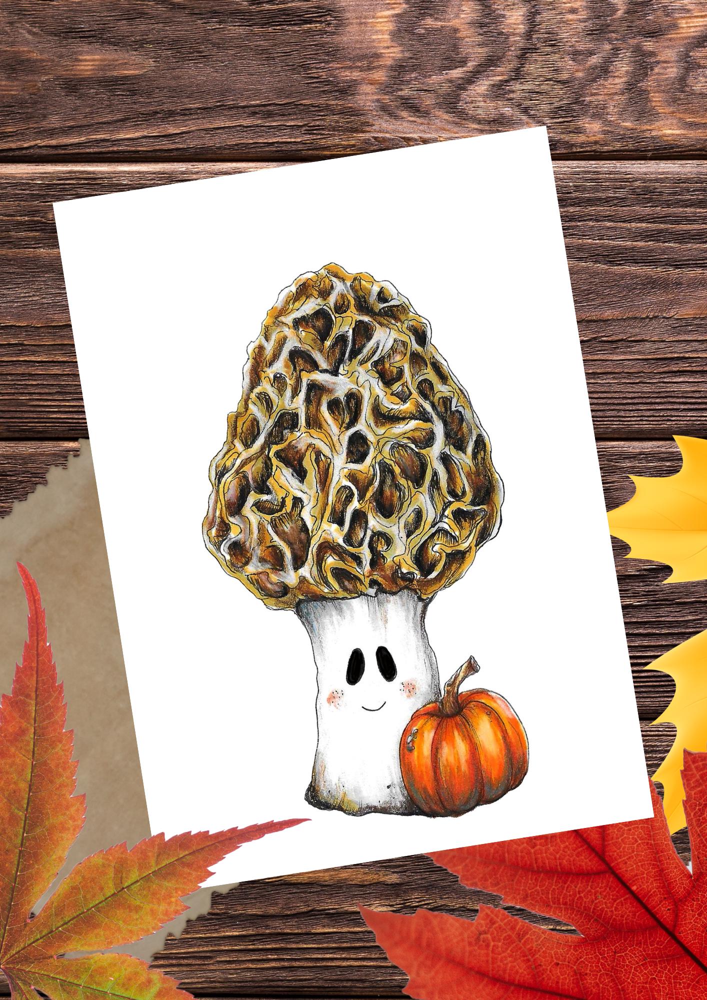 5x7 Morel Mushroom Fall Print, Morel Mushroom Art Print, Morel and ...