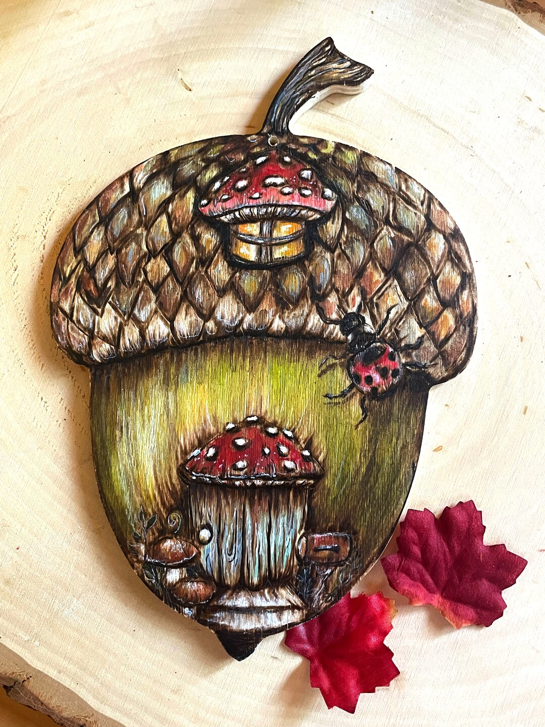 Pyrography Acorn House, Acorn Cottage, Acorn House, Cottagecore, Wall ...