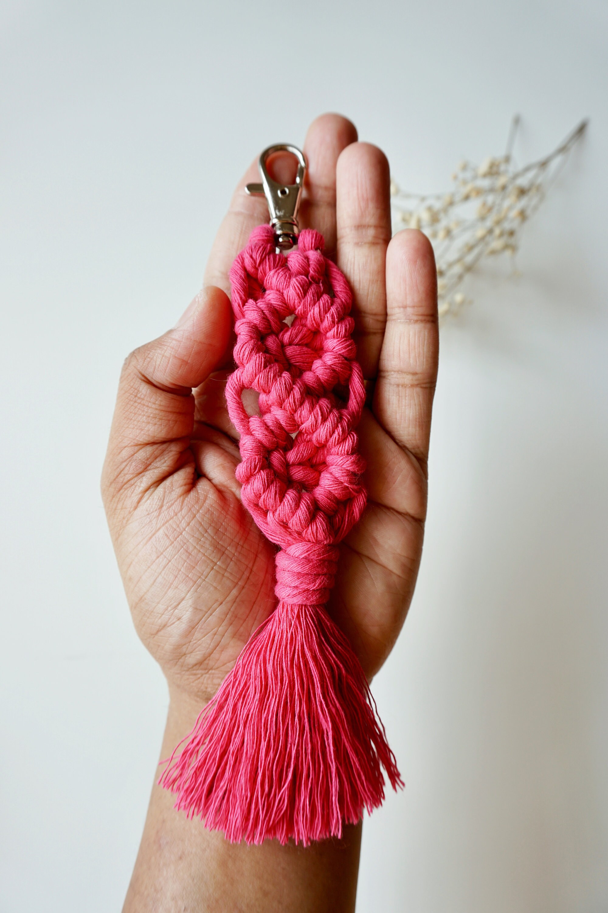 Magenta Macrame Keychain Macrame Bag Tag Macrame Zipper - Etsy