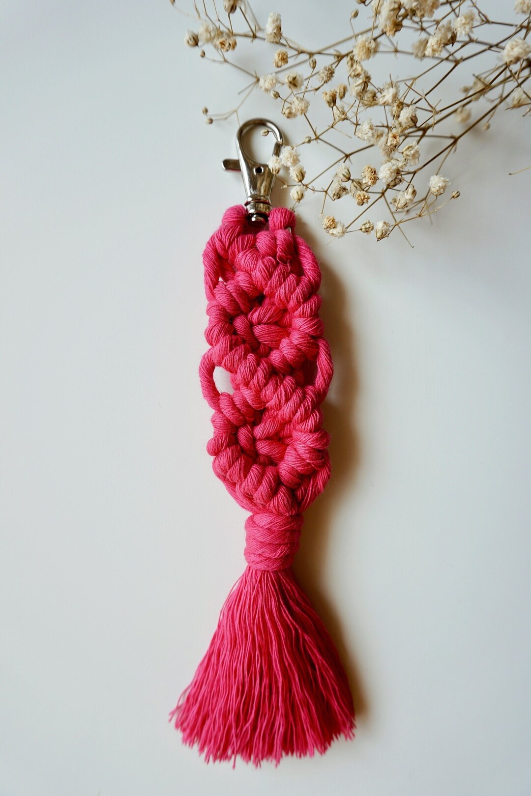 Magenta Macrame Keychain Macrame Bag Tag Macrame Zipper - Etsy